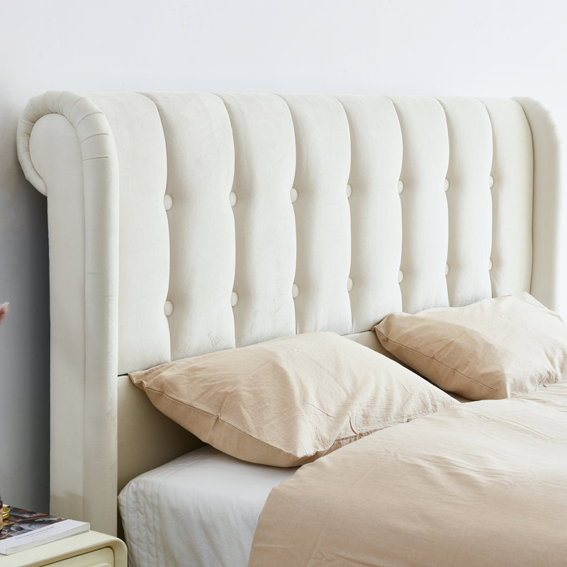 Alcott Hill Chabak Artisan Crafted King Sleigh Bed Hand Sewn Chenille Fabric Rich Foam Padding Exquisite Button Tufting Luxurious Sleep Experience Reviews Wayfair